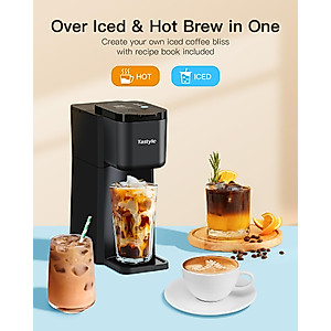 Mini Single Cup Coffee Maker, Hot and Iced Coffee Maker for K Cup and Ground, 6 to14 Oz Brew Sizes, with Recipe Book, One Cup Small Pod Coffee Machine for Travel, RV, Dorm and Desk