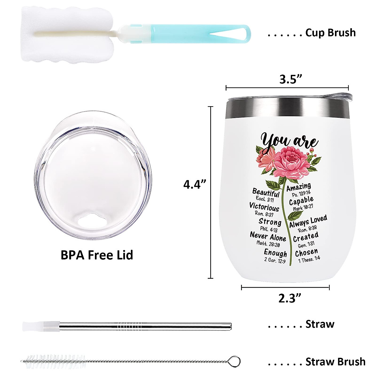 LiqCool Christian Gifts for Women, Unique Religious Gifts for Women, Inspirational Gift for Women, Christian Mothers Day Gifts, Christian Wine Tumbler Gift for Christmas Birthday (12oz, White)