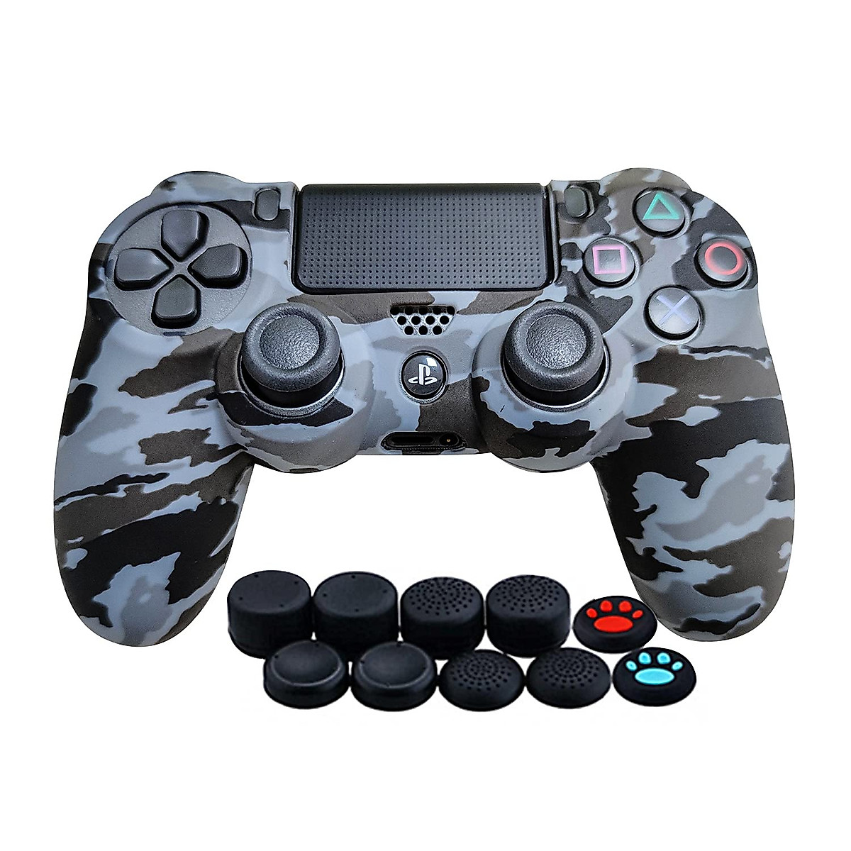 PS4 Controller Skin Shell Anti-Slip Silicone Gaming Grip Cover Protector Case for Sony Playstation 4 Slim PS4 Pro Gamepad Controller Skins with 10 Thumb Grips (Graffiti Grey)