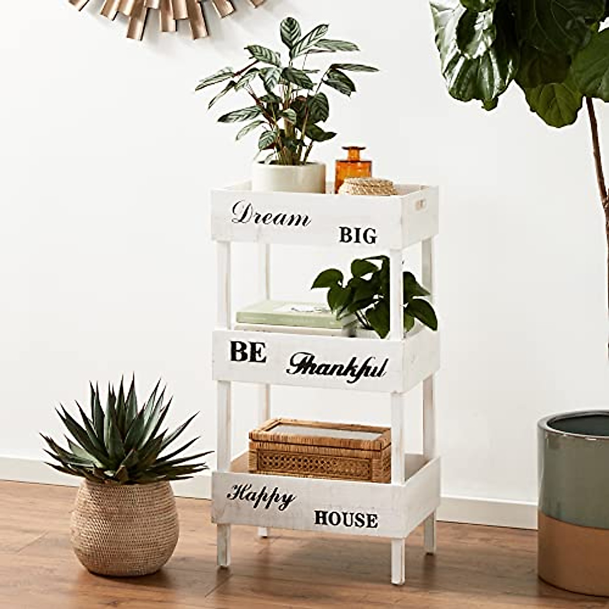 Signature Design by Ashley Yulton Farmhouse Shelf with Storage Trays, Antique White