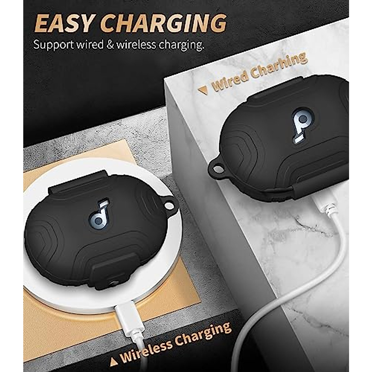 [Newest Secure Lock] Alquar for Anker Soundcore Space A40 Case Cover, Silicone Protective Scratch Shock Cover ONLY Compatible with Anker Soundcore Space A40 Earbuds Charging Case with Carabiner(Black)