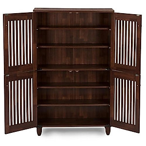 Baxton Studio Fernanda Modern and Contemporary 4-Door Oak Brown Wooden Entryway Shoes Storage Tall Cabinet