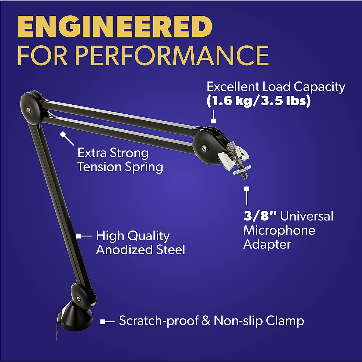 AUPHONIX PRO Mic Arm Stand – Microphone Scissor Boom & Clamp - Compatible with Standard Shock Mounts - Microphone Stand for Desk or Table