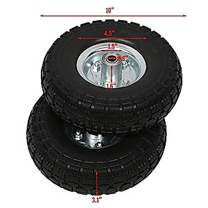 go2buy 4 Pcs 10-Inch Solid Rubber Tyre Wheels for Garden Utility Wagon Cart Trolley Tires Snowblower Lawn Mower Wheelbarrow Generator Hand Cart 5/8-inch Bearings Black