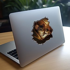 Parent and Child Mice Reading in Mouse Hole Decal - Mouse Hole 3D Wall Sticker