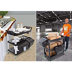 Tubstr Storage Bins for Utility Carts | 2 Attachable Plastic Tubs w/Removable Lids | 3 Gallon Bins Fit Most Utility Tub Carts | Easy Removable Storage for Tools & Supplies (Black /2-Pack/Bins Only)