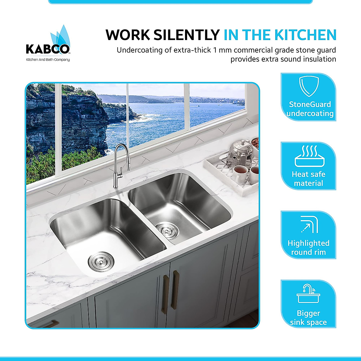 KABCO 32 Inch Swirl Finish Stainless Steel Classic Kitchen Sink, Sound and Heat Proof Double Equal Bowl Undermount Sink with Kitchen Sink Strainers, Removable Garbage Baskets and Sink Grids