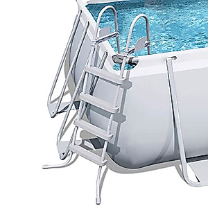 Bestway Power Steel 18' x 9' x 48" Rectangular Metal Frame Above Ground Swimming Pool Set with 1500 GPH Sand Filter Pump, Ladder, and Pool Cover