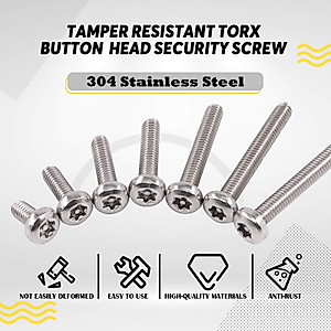 Hilitchi 100Pcs 7Sizes M4 Button Head Torx Security Screws Stainless Steel Tamper Proof Screws w T20 Bit, M4x8/12/16/20/25/30/35(Assortment Kit)