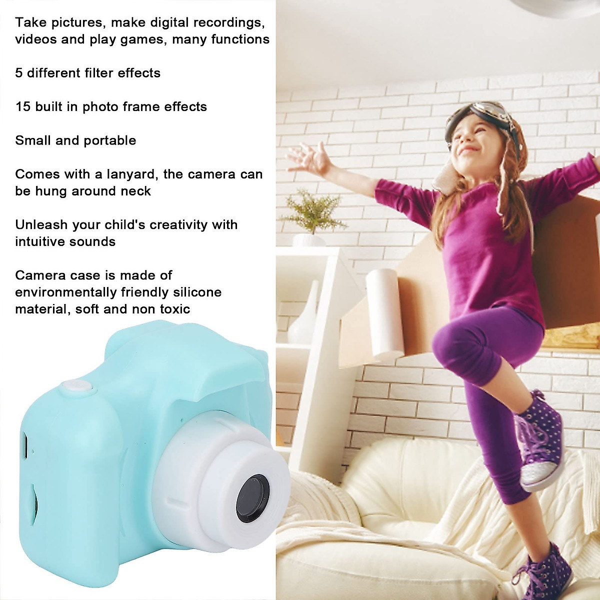 Children Digital Camera 2.0 inch IPS Screen Children Toy Plastic Camera X2 Children Digital Camera Rechargeable Boys and Girls Internal Battery