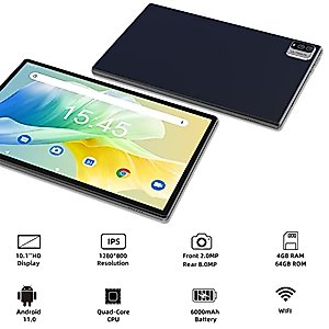 2 in 1 Tablet, 10 inch Android 11 Tablet with Keyboard 4GB+64GB+512GB Expandable Dual Camera, IPS Touch Screen Tablet Computer, WiFi, Bluetooth, Long Battery Life, Google Certified Tablet PC, Black
