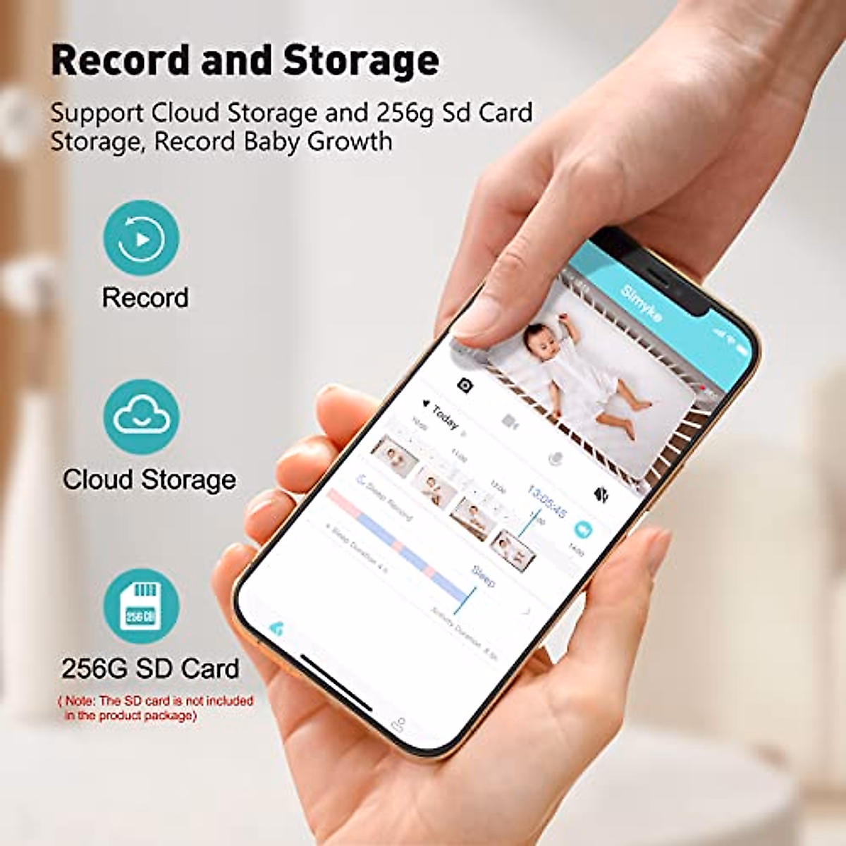 Simyke Smart Video Baby Monitor WiFi Smart Phone 1080P Camera,AI Detection,Cry Monitor and Lullabies,HD Night Vision,Two-Way Audio,Cloud & SD Card Storage,Connect Smart Watch App Control