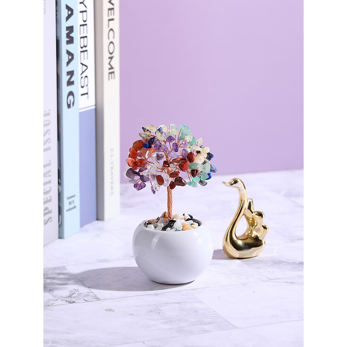 CrystalTears Chakra Crystal Tree Natural 7 Chakra Healing Crystal Gemstone Money Tree Feng Shui Stone Tree Life Ornament for Home Office Decor Wealth Good Luck Crystal Gift for Mom Mothers Day