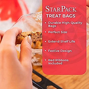 StarPack Premium Cellophane Treat Bags - Beautiful Cookie Bags with Stylish Straps - Cellophane Bags to Preserve Treats' Freshness - Transparent Treat Bags with Ties - 20 Cellophane Bags (Regular Size)