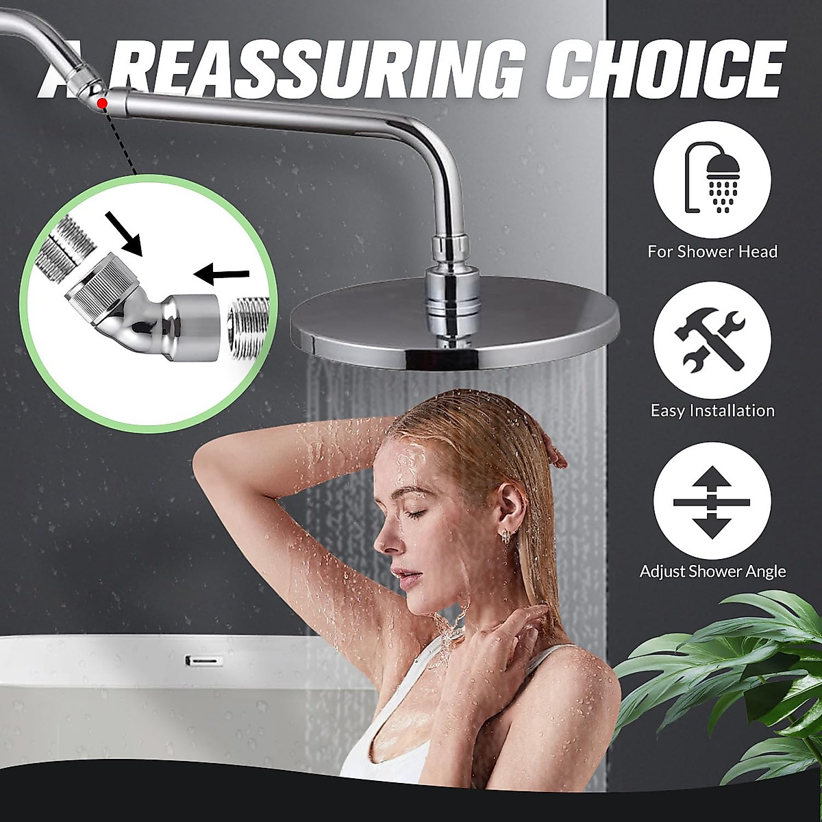 Worldwhere 45 Degree Shower arm Elbow Adapter,Shower Elbow Adapter for Shower Head,Female to Female Chrome