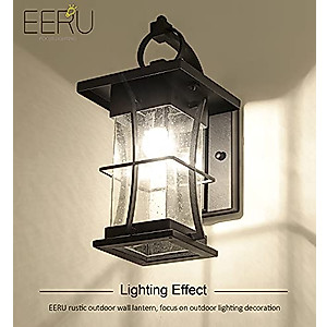 EERU Dusk to Dawn Outdoor Wall Lantern Exterior Light Fixtures Wall Mount Porch Light with Photocell Sensor Waterproof Outside Wall Lights for House, Patio, Garage, Black with Seeded Glass