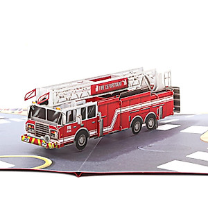 Liif Fire Truck 3D Greeting Pop Up Card, Birthday Card For Kids, Firemen, Men, DAD, Son, Boy, Retirement, Firefighter, Thank You | With Message Note & Envelop