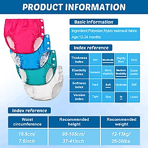 Huukeay 4 Pieces Swim Diapers Reusable Baby Swim Diapers Adjustable Snap Swim Diapers Washable Pool Swim Diapers for Unisex Baby Girls Boys (White, Blue, Green, Rose Red, 12-24 Month)