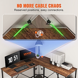 VEVOR L Shaped Computer Desk 54' Corner Desk with Storage Shelves & CPU Stand Corner Computer Desk Gaming Desk for Home Office Workstation Rustic Brown