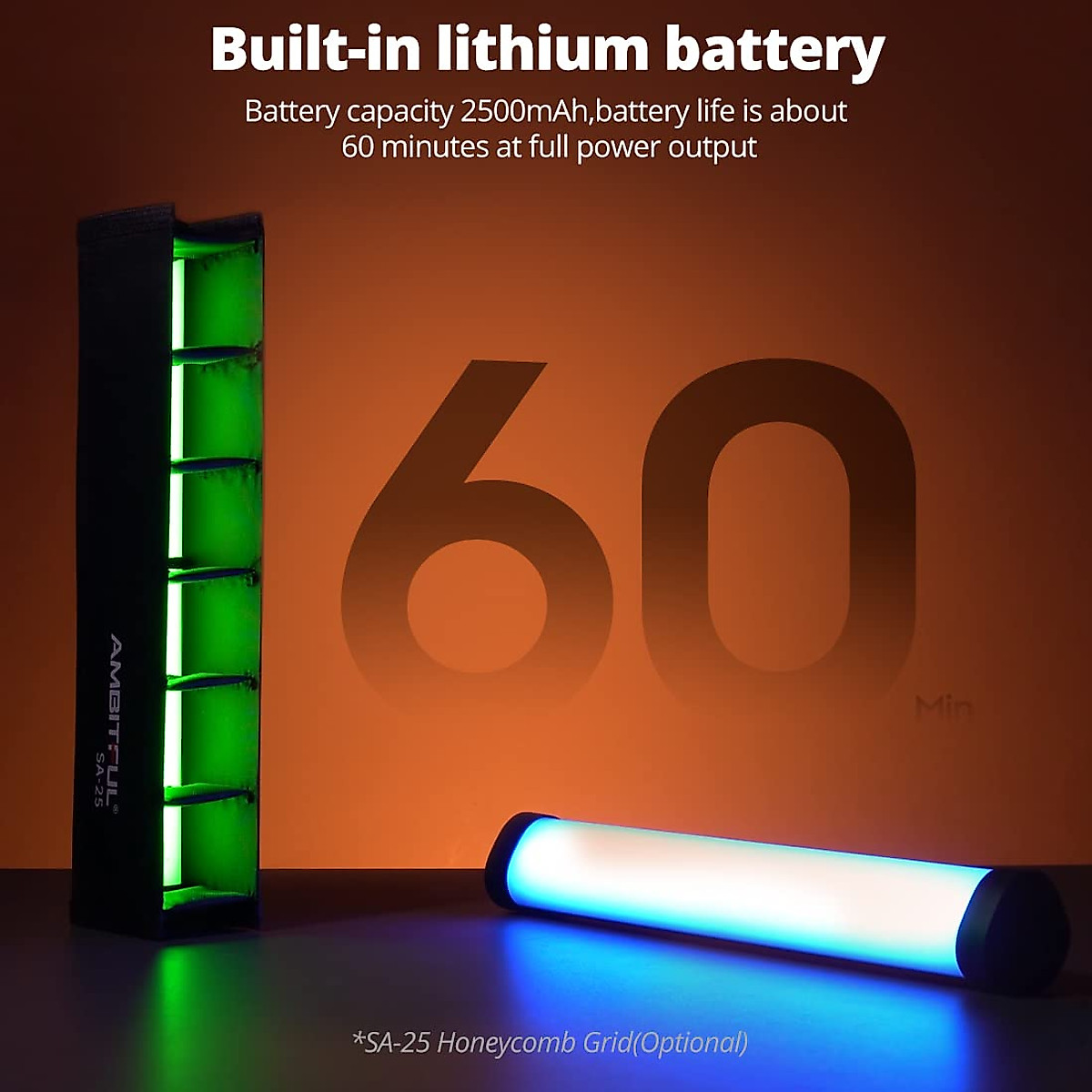 AMBITFUL A2 Full-Color RGB Tube Light, CRI 95 TLCI 97 Accurate Color,2500k-8500K Adjustable,RGB CCT HSI Mode, 29 Fx Light Effect,APP Control Support, Brightness Adjustable, Magnet Design (A2)