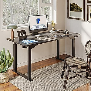 FLEXISPOT Dual Motors 4 Legs Standing Desk 63 x 30 Inch Adjustable Height Desk with Splice Board Home Office Computer Workstation Electric Sit Stand up Desk, Black Top + Black Frame