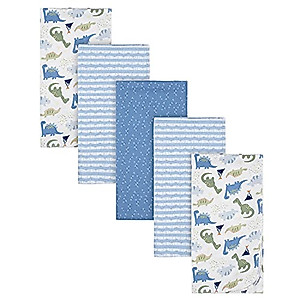 Gerber Boys Newborn Infant Baby Toddler Nursery 100% Cotton Flannel Receiving Swaddle Blanket, Dinosaur Blue, 5 Count (Pack of 1)