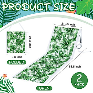 Lineshading 2 Pack Portable Beach Lounge Chair for Adults Folding Tanning Mat Lightweight Sun Beach Lounger Ideal Beach Chairs Adjustable Position Lawn Chair Outdoor Sunbathing(Monstera Leaf)