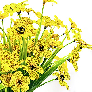 TURNMEON 20 Bundles Orchid (360 Heads) Artificial Flowers for Outdoors UV Resistant Outdoor Flowers Fake Flowers Outside Faux Flowers Plastic Fake Plant for Planters Home Garden Summer Decor (Yellow)