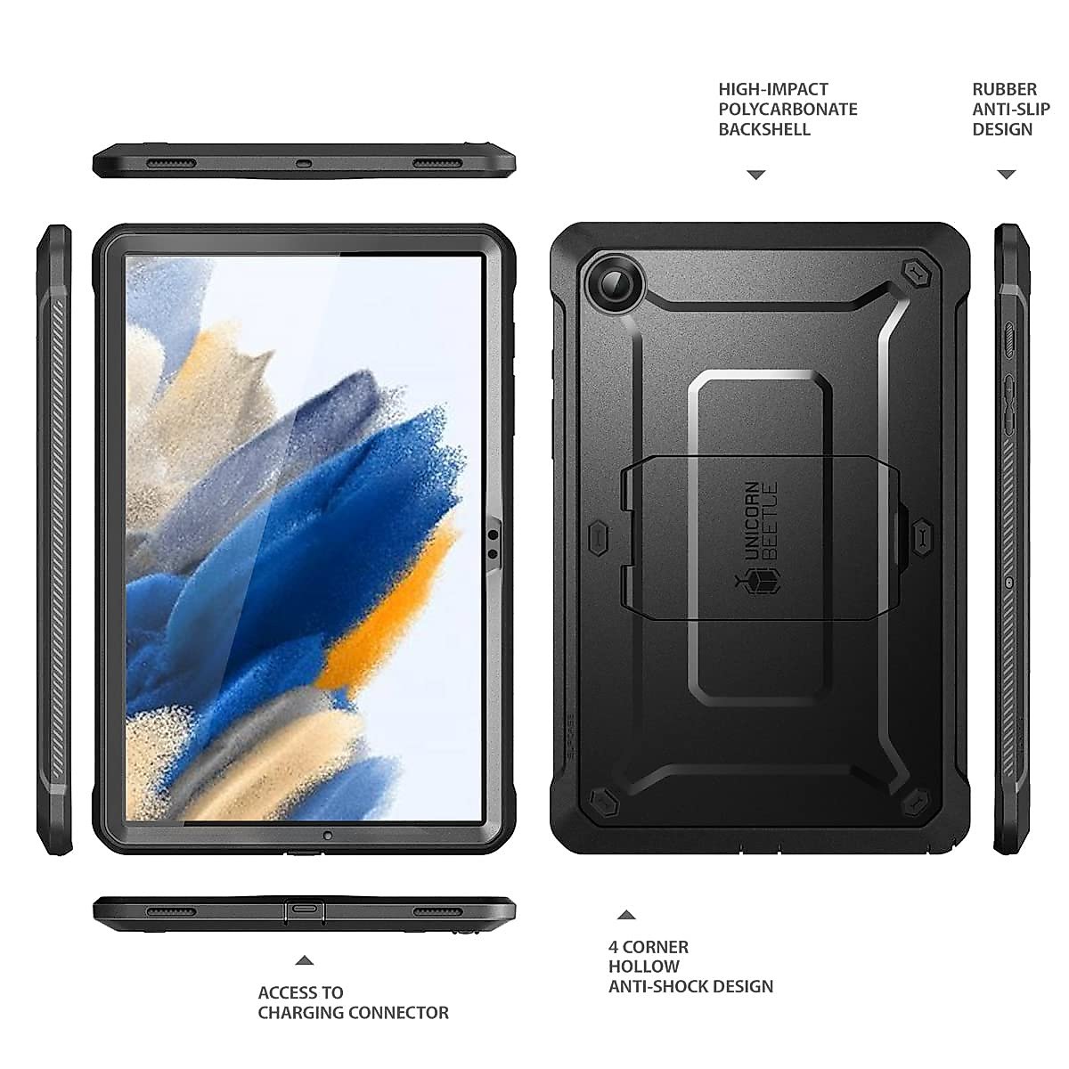 SUPCASE for Galaxy Tab A8 Case with Stand (Unicorn Beetle Pro), [Built-in Screen Protector] Full-Body Rugged Shockproof Heavy Duty Protective Tablet Case for Samsung Galaxy Tab A8 10.5 Inch, Black