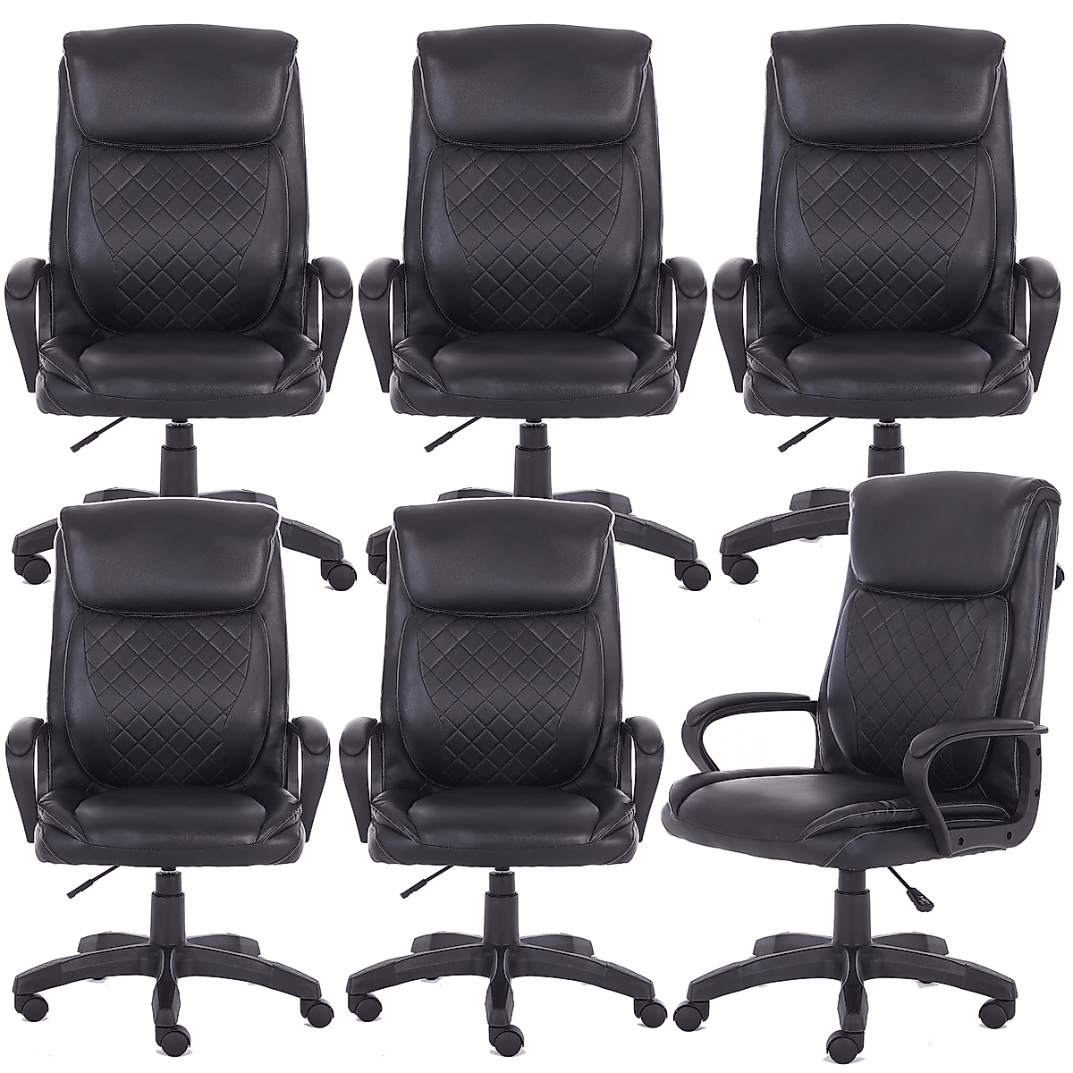 Office Desk Chair Set of 6 Black Home Office Chair Leather, Ergonomics Computer Desk Chairs in Bulk Comfortable Office Chair with Wheels Arm for Work Sturdy