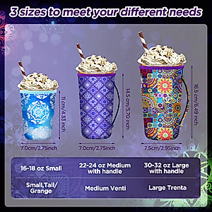 6 PCS Reusable Iced Coffee Cup Sleeves Mandala Flower Style Cup Cover Coffee Cup Neoprene Insulator Sleeves Suitable for Hot Cold Coffee or Ice Drink for 16-32oz Coffee Beverage Milk Cold Hot Drinks