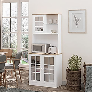 HOMCOM Kitchen Buffet with Hutch, Storage Pantry with 3 Cabinets, 2 Open Shelves and Large Countertop, White