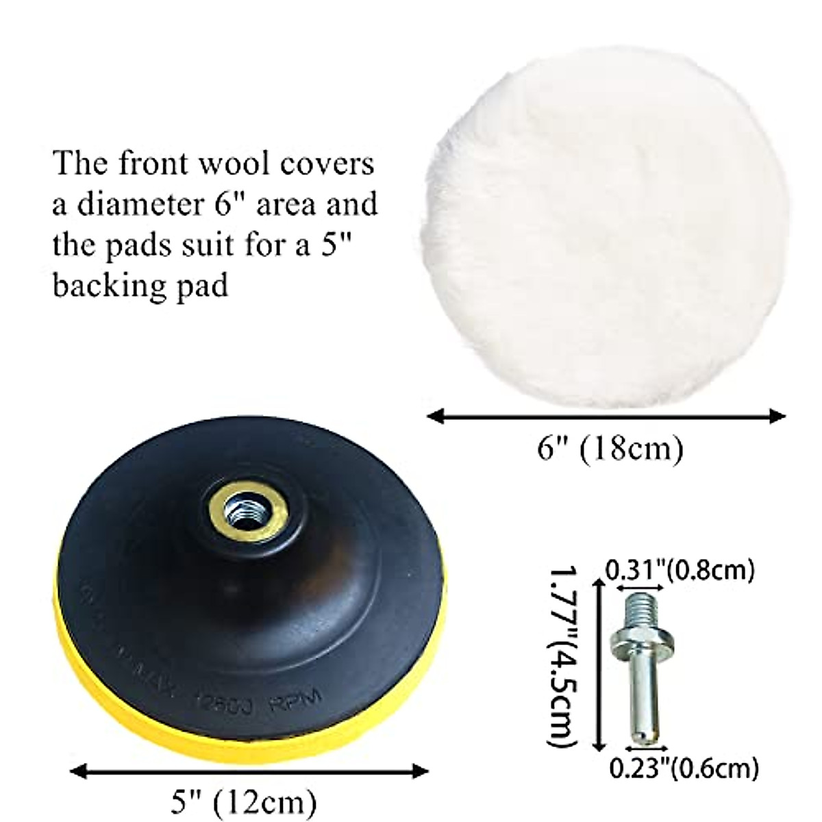Sisha-A Wool Polishing Pads Set, 5 Inch Wool Pads with Backing Pad and Adapter, Sheepskin Wool Buffing Pads for Car Finishing, Wood Furniture, Glass and So On (7 Pieces Set)