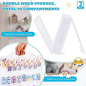 2 Pack Toy Storage Container and Organizer Case with 48 Compartments Toy Cars Storage Case Small Toy Organizer Cars Carrying Case Compatible with Cars, Small Dolls, Tiny Toys, Crafts Supplies