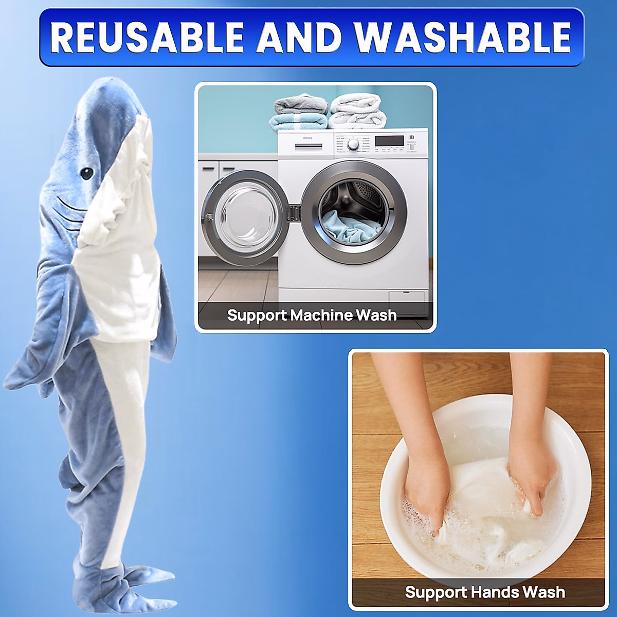 KoveYzao Shark Blanket Onesie for Adults, Wearable Shark Blanket Hoodie, Cozy Flannel Sleeping Bag, Cute and Funny One-piece Pajamas, One Size Fits All, Creative Gifts for Her/Him