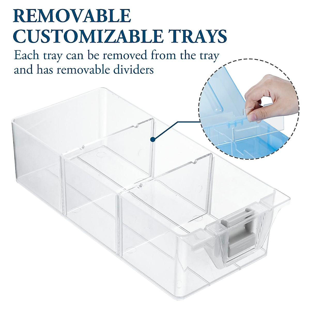 MyGift 11 Inch Sky Blue Transparent Arts and Crafts Sewing Supplies Storage Organizer Case with White Accents, 24 Customizable Compartments, 6 Drawers Removable Dividers