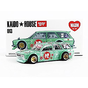 1971 Datsun 510 Wagon Hanami V1 Green (Designed by Jun Imai) Kaido House Special 1/64 Diecast Model Car by True Scale Miniatures KHMG013