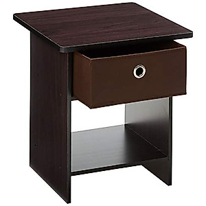 Furinno Dario End Table / Side Table / Night Stand / Bedside Table with Bin Drawer, 1-Pack, Dark Walnut
