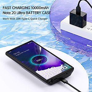 NEWDERY Battery Case for Galaxy Note 20 Ultra 10000mAh, Fast Charging & Qi Wireless & Android Auto Supported, Extended Backup Charger Case for Samsung Galaxy Note 20 Ultra 5G (6.9") Black