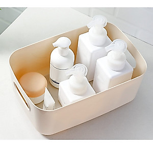 CHEOTIME Plastic Storage Basket, Desktop Storage Basket with Handle Reusable PP Cosmetic Storages Box Desktops Sundries Organizer with Handle for Household(Medium-White)