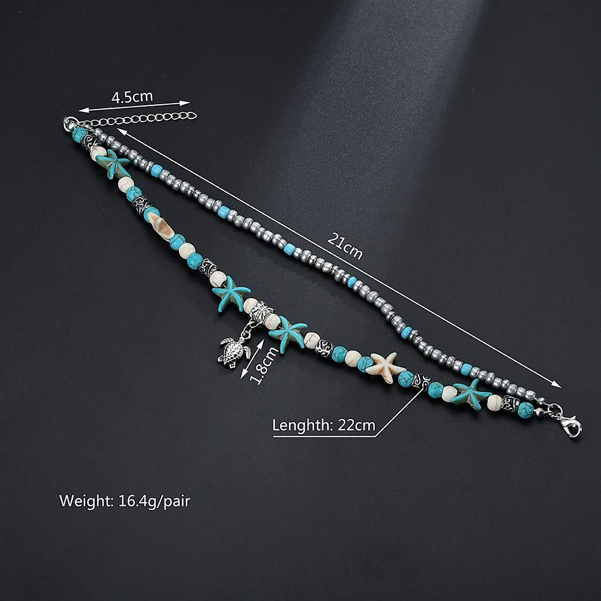 Softones Blue Starfish Turtle Anklet Multilayer Charm Beads Sea Handmade Boho Anklet Foot Jewelry for Women