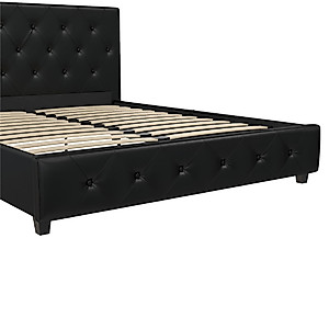 DHP Dakota Upholstered Platform Bed with Diamond Button Tufted Headboard and Footboard, No Box Spring Needed, Queen, Black Faux Leather