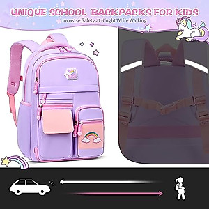 Backpacks for Girls School Kids Backpack Bookbags with Insulated Lunch Box Set for School Elementary Girl, Tie Dye School Bag with Compartments 16 * 11.5 * 7.5, Solid Purple