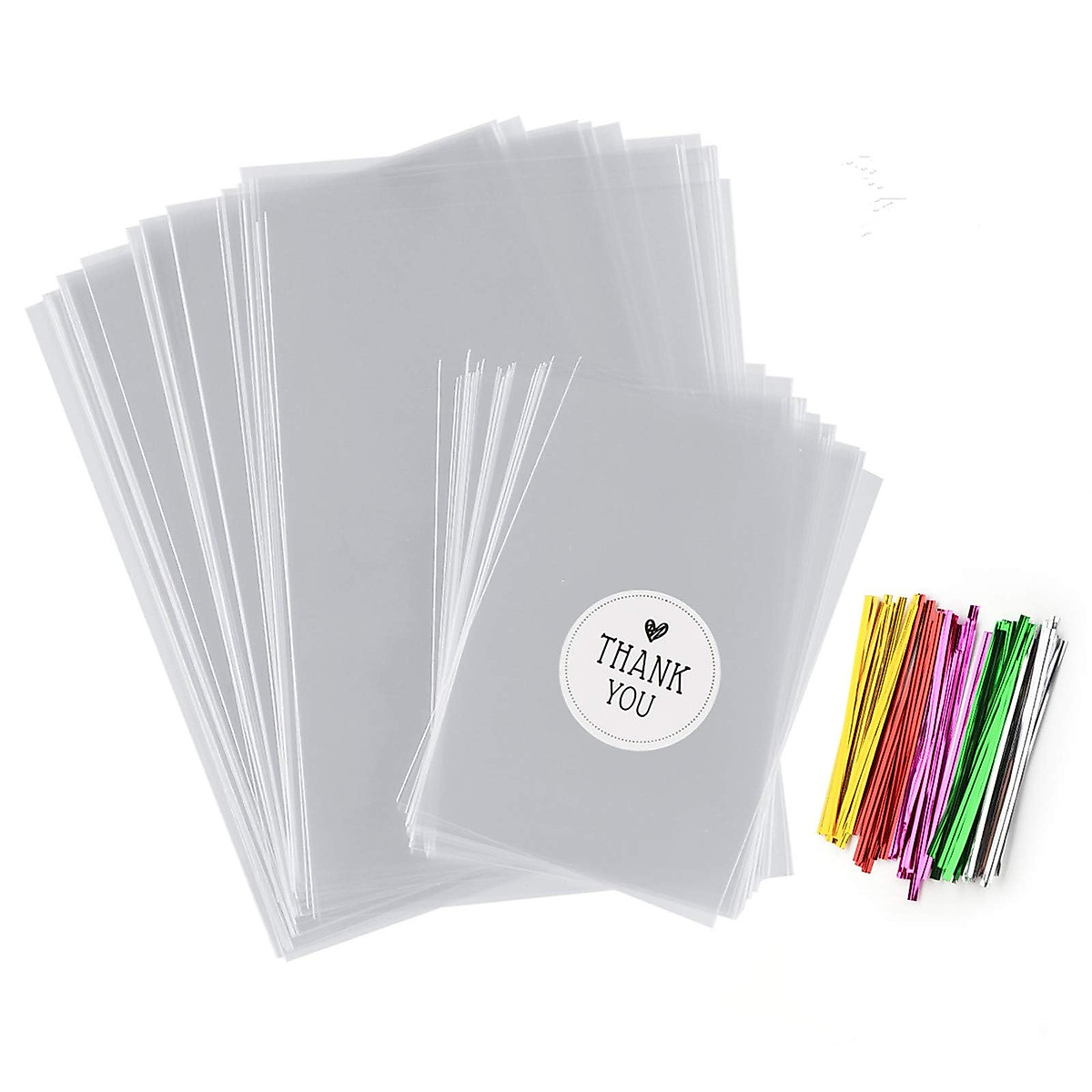 200Pcs Candy Treat Bags 4" x 6" Clear Cellophane Bag& 2.8'' x 4'' Small Treat Bags with Ties, Thickening Plastic Party Favor Bags for Lollipop Bags Cookie Chocolate Wrapping
