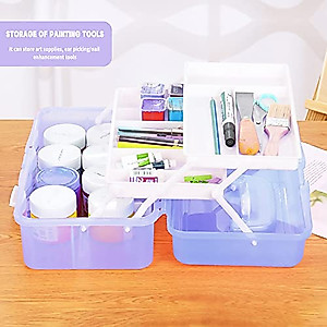 Zhousensen 13in Three-Layer Clear Art Storage Box Craft Organizer, Folding Tool Box with Handle, Art & Crafts Case/Sewing Supplies Organizer for Home School Office Travel (Purple)