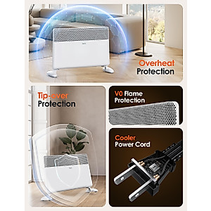 Ballu Convection Panel Space Heater,1500W Whole Room Heater for Indoor Use Large Room with Program Thermostat,Wifi App,Remote,Portable Standing Wall Mount Electric Space Heater Indoor,Work with Alexa