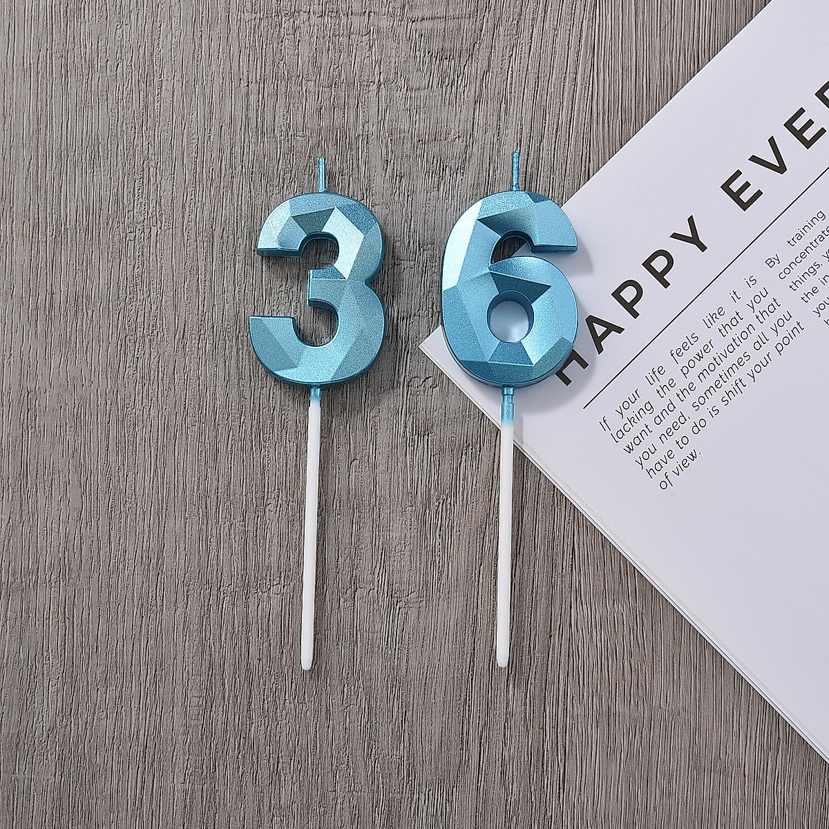 2 inch Blue 36 Birthday Candles, 3D Diamond Number 36th Cake Topper for Boys Girls Birthday Party Decorations Theme Party