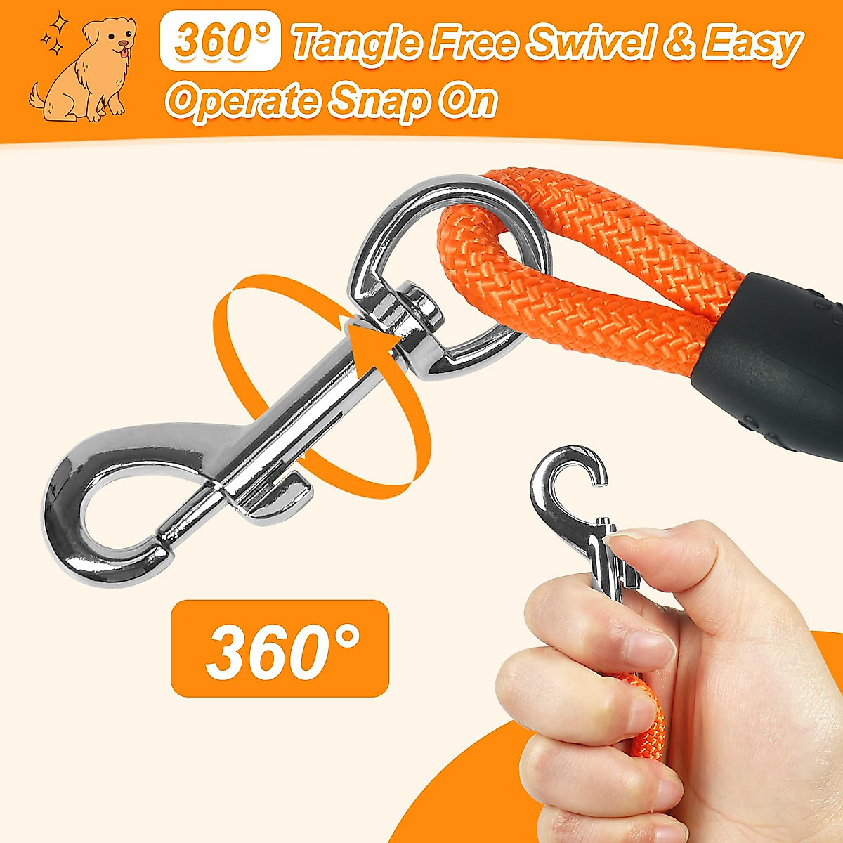 Vivifying Long Dog Leash, 32ft Floating Dog Training Leash, Check Cord Rope Leash with Comfortable Handle for Outside, Hiking, Swimming, Beach and Lake (Orange)