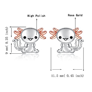 925 Sterling Silver Axolotl Earrings Stud Necklace Hypoallergenic Cute Animal Jewelry Gifts for Women (Earrings)