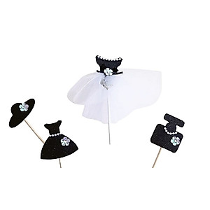 Fun Designs of Elegant Dress and Perfume Cake Set and Cupcake Toppers for Birthday/Events (Black Elegant Pearl Ballet Princess-set of 4)